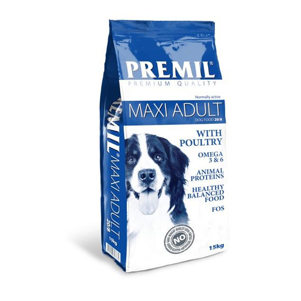 Premil Maxi Adult - пълноценна храна за кучета над 1 година от средни и ...