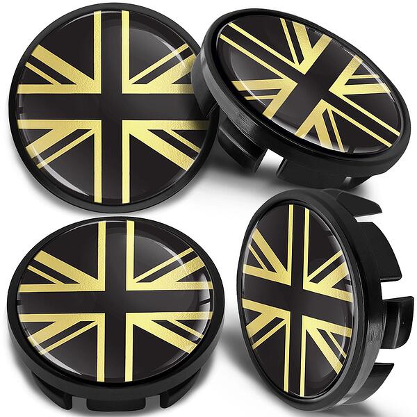 UK Flag Union Jack Gold 65 mm Wheel Centre / Center Caps for VW / Skoda ...