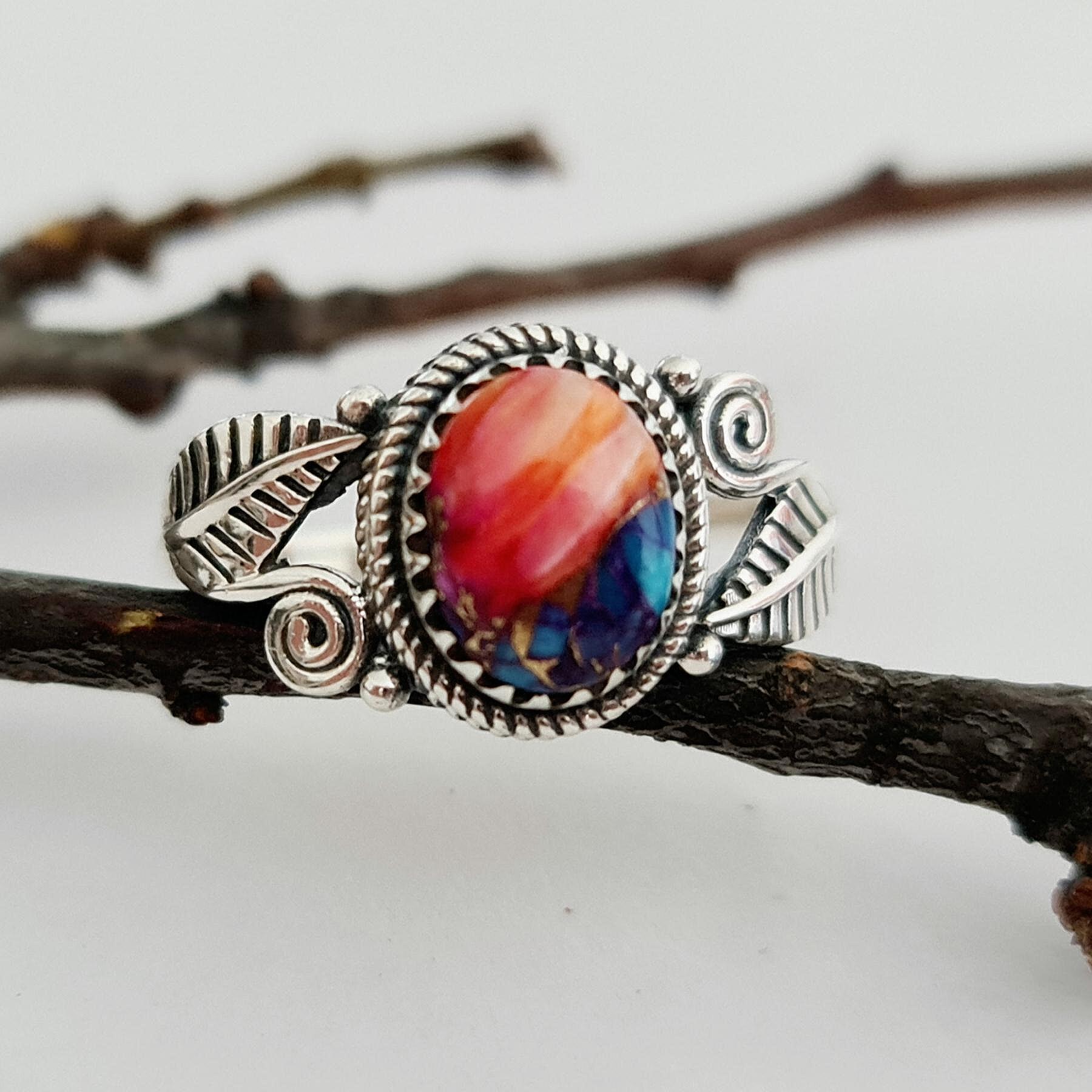 Сребърен пръстен със Spiny Oyster Copper Arizona Turquoise