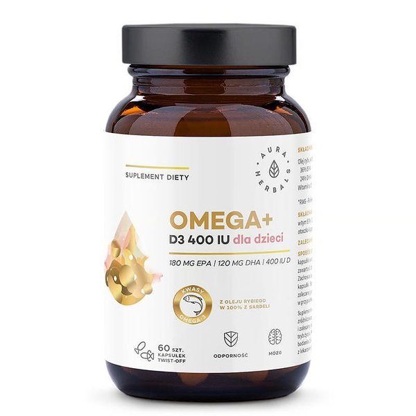 Омега-3 + Витамин D3 (за деца и възрастни), 60 капсули, Aura Herbals