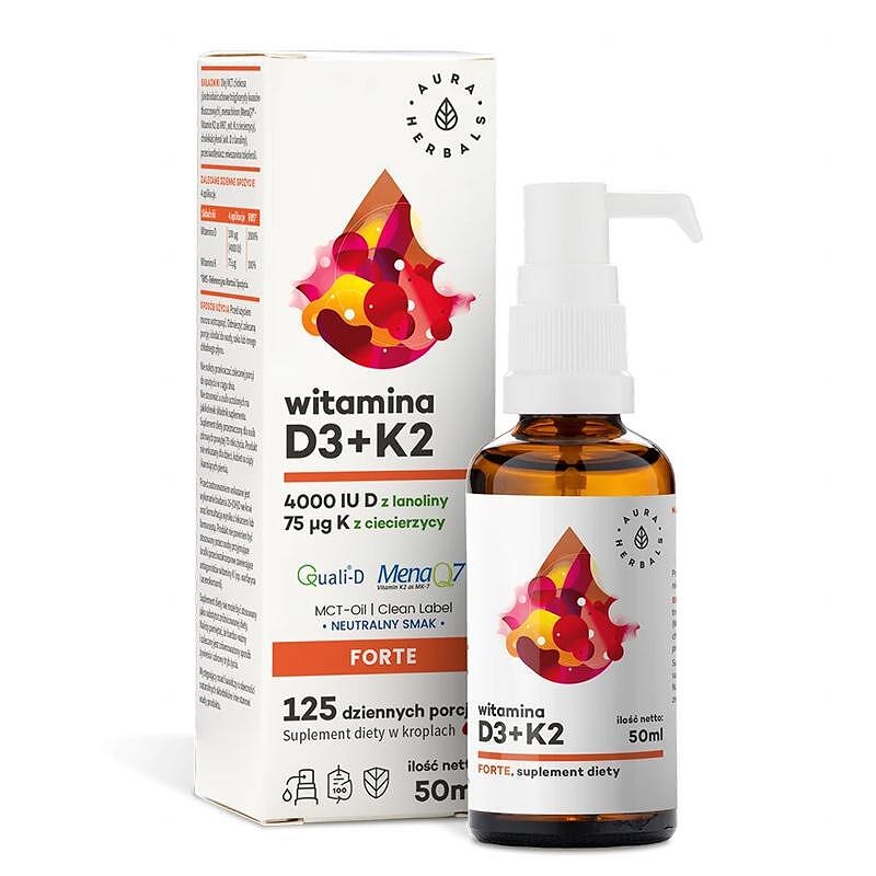 Витамин D3 1000 IU + K2 18.75 µg Форте, 50 ml орален спрей, Aura Herbals