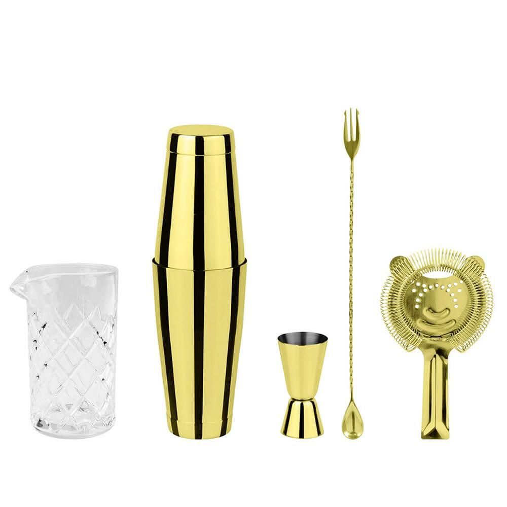 КОМПЛЕКТ ЗА КОКТЕЙЛИ 5 ЧАСТИ CRYSTAL GOLD BAR SET