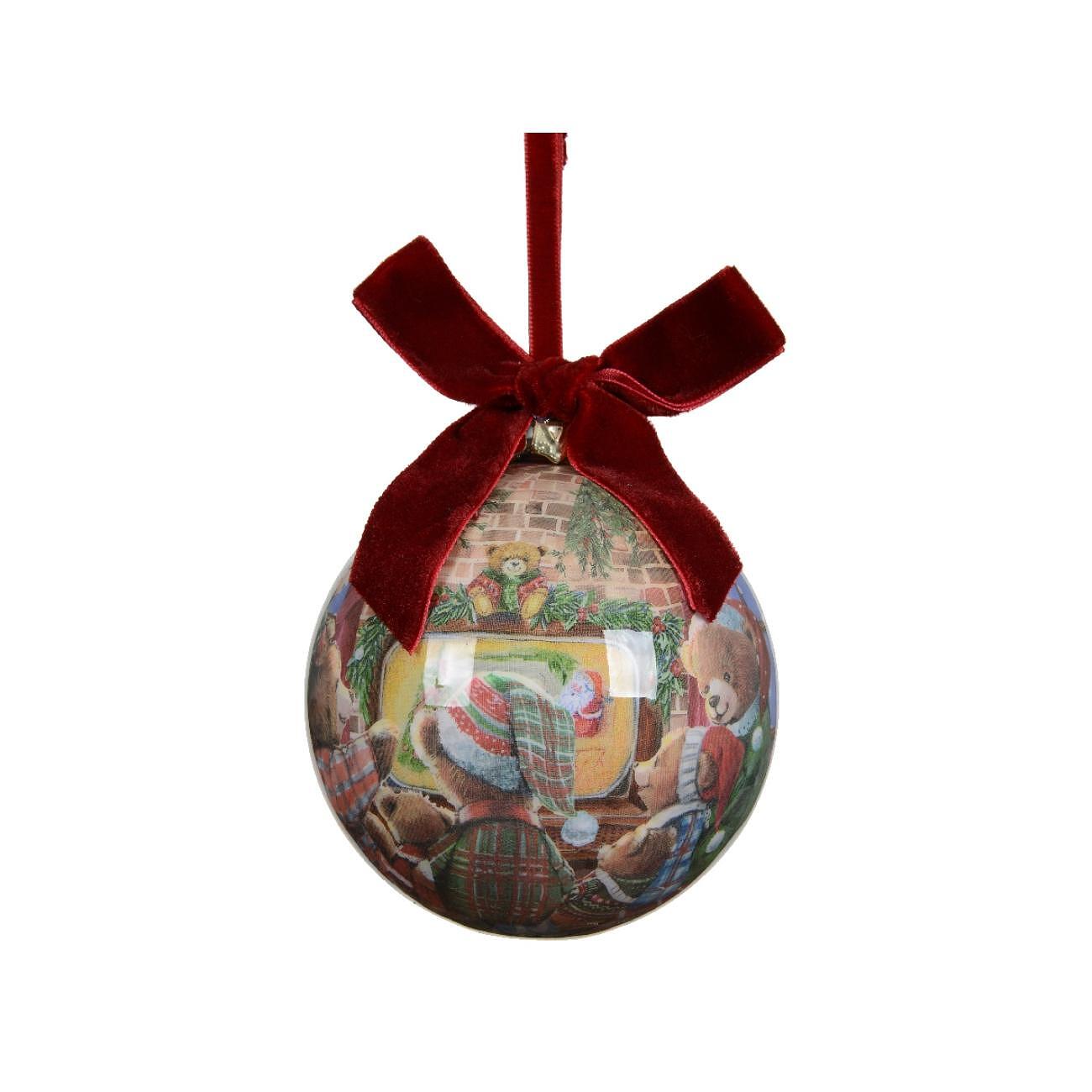 КОЛЕДНА ТОПКА С ЧЕРВЕНА КАДИФ ПАНДЕЛКА 10СМ